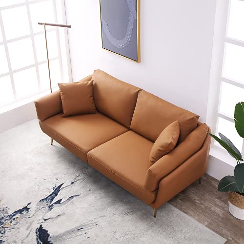 Acanva Mid-Century Modern 3-Seat Living Room Couch, Vegan Leather Sofa, Pecan Brown