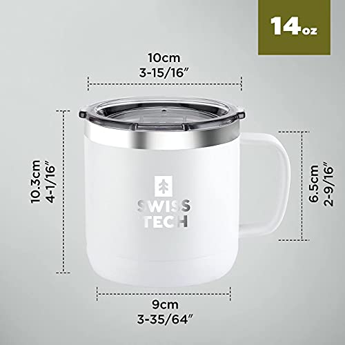 Swiss+Tech 14 oz Coffee Mug, Vacuum Insulated Mug Cup with Lid, Double Wall Stainless Steel Travel Tumbler Cup, Corrosion Resistant, BPA Free (Green&White)