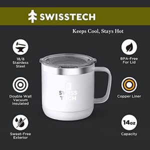 Swiss+Tech 14 oz Coffee Mug, Vacuum Insulated Mug Cup with Lid, Double Wall Stainless Steel Travel Tumbler Cup, Corrosion Resistant, BPA Free (Green&White)