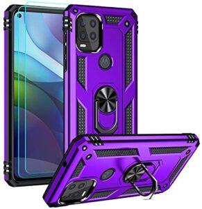 androgate compatible with moto g stylus 5g case with hd screen protector, military-grade ring holder stand car mount 16ft drop tested protective cover phone case for motorola moto g stylus 5g, purple