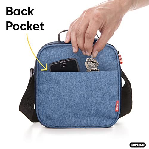 Insulated Lunch Bag with Containers, Thermal Lined Lunch Box for Men/Women Reusable Leak Proof Containers for Work School Travel and Beach Denim Blue Small Lunch Bag with Adjustable Strap