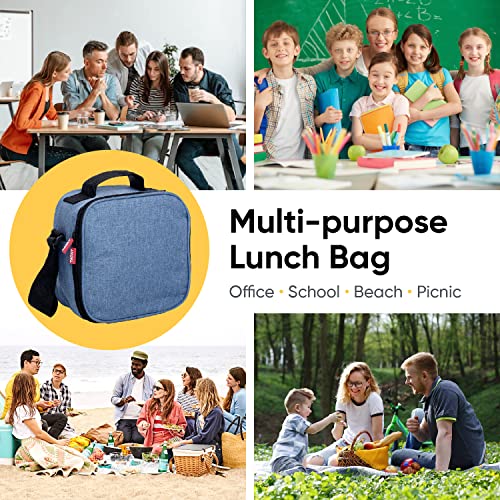 Insulated Lunch Bag with Containers, Thermal Lined Lunch Box for Men/Women Reusable Leak Proof Containers for Work School Travel and Beach Denim Blue Small Lunch Bag with Adjustable Strap