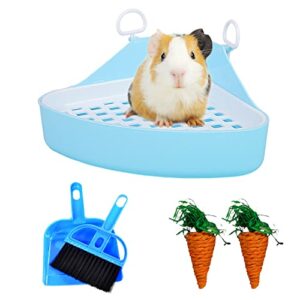 hamiledyi guinea pig potty trainer corner, small animals triangle plastic litter box, bedding litter box pee pan tray toilet for hamster gerbil bunny ferret chinchilla hedgehog (blue)