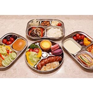 Korean Stainless Steel Divided Round Plates, Little Kids Toddlers Babies Tray, BPA Free, Diet Control, Camping Dishes, 8 Inch Compact Serving Platter, 3 Compartment Plate, Set of 2