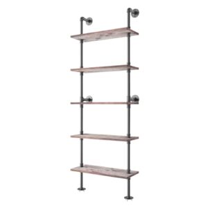 yuanshikj 5 tier industrial pipe solid wood ladder shelf/shevles/shelving bookshelf/bookcase retro metal iron pipes wood planks rustic display wall mounted for collection living room decor storage