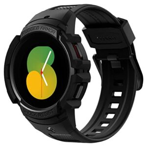 spigen rugged armor pro designed for samsung galaxy watch 5, galaxy watch 4 case with band 44mm (2022/2021) - black