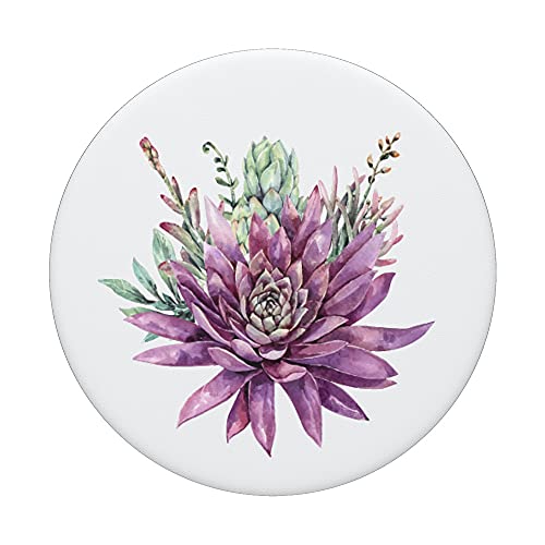 Watercolor Cactus Cacti And Purple Succulents PopSockets Swappable PopGrip