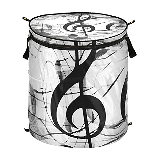 Music Note Lines Pop Up Laundry Hamper With Zipper Lid Foldable Laundry Basket With Handles Collapsible Storage Basket Clothes Organizer for Bedroom Study Room