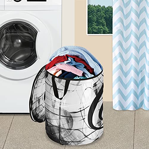 Music Note Lines Pop Up Laundry Hamper With Zipper Lid Foldable Laundry Basket With Handles Collapsible Storage Basket Clothes Organizer for Bedroom Study Room