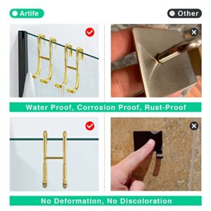 Artife Shower Door Hooks for Bathroom Frameless Glass Door, 304 Stainless Steel Towel Hook Hanging Towel, Bathing Suits, Robe, Squeegee, Loofah, Shaver, Gold 2 Pcs