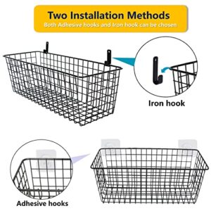 3 Set [Extra Large]Hanging Wall Baskets,Wire Basket For Storage Pantry, Farmhouse Food Storage Kitchen Pantry Laundry Closet Garage RV,Black