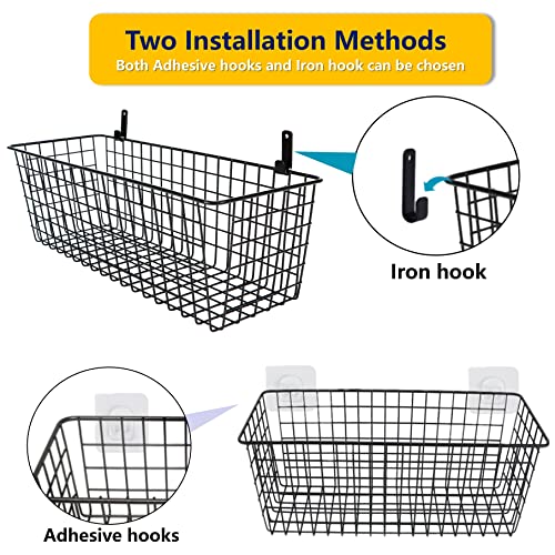 3 Set [Extra Large]Hanging Wall Baskets,Wire Basket For Storage Pantry, Farmhouse Food Storage Kitchen Pantry Laundry Closet Garage RV,Black