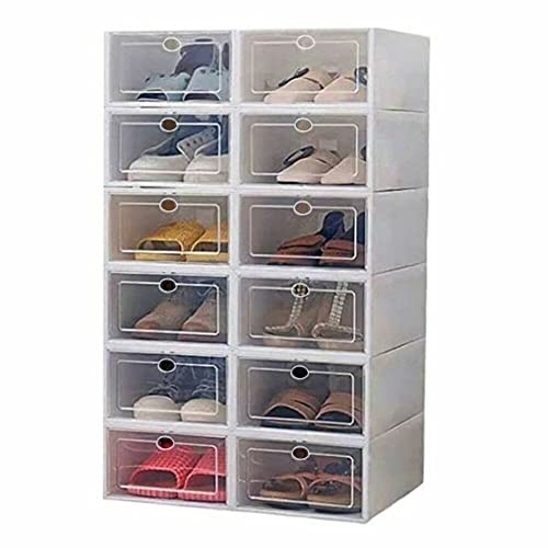 GOMINIMO 12 Pack Clear Durable Plastic Shoe Boxes Stackable Storage Bins Rack Organizer Containers with Lids