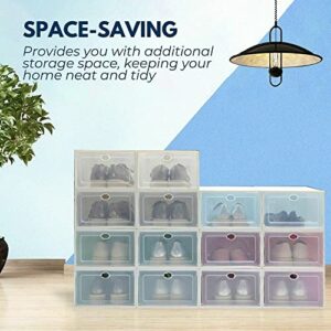 GOMINIMO 12 Pack Clear Durable Plastic Shoe Boxes Stackable Storage Bins Rack Organizer Containers with Lids