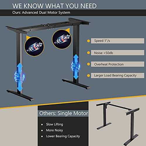 Tangkula Electric Dual Motor Standing Desk, 48 x 30 Inch Height Adjustable Sit Stand Computer Workstation w/ 3 Position Memory Controller, Anti-Collision Design, 1" Thick Tabletop, Home Office Desk