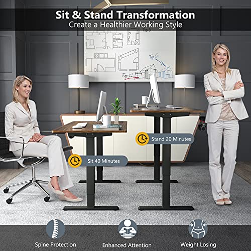 Tangkula Electric Dual Motor Standing Desk, 48 x 30 Inch Height Adjustable Sit Stand Computer Workstation w/ 3 Position Memory Controller, Anti-Collision Design, 1" Thick Tabletop, Home Office Desk