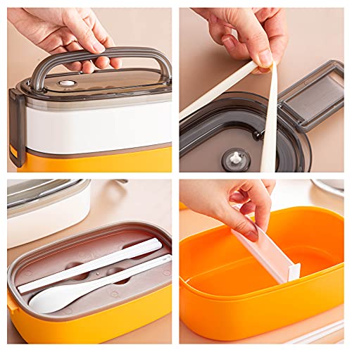 DILUOOU Bento Lunch Box For Adults, Stackable Bento Lunch Box With Divider,2 in 1 Compartment Salad Lunch container with Insulated Lunch Bag & Utensils,Microwave Safe(Yellow White)