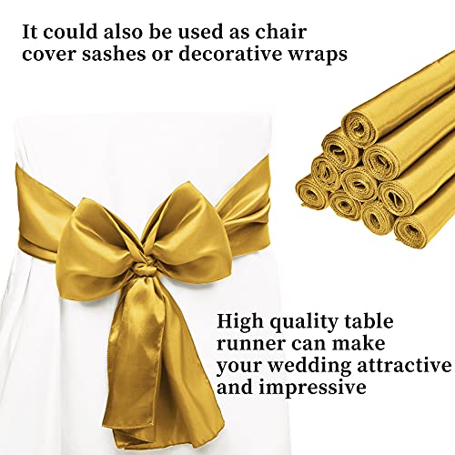 10-Pack Gold 12 x 108 inches Long Premium Satin Table Runner for Wedding, Decorations for Birthday Parties, Banquets, Graduations, Engagements, Table Runners fit Rectange and Round Table