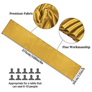 10-Pack Gold 12 x 108 inches Long Premium Satin Table Runner for Wedding, Decorations for Birthday Parties, Banquets, Graduations, Engagements, Table Runners fit Rectange and Round Table