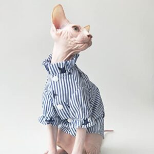 Sphynx Hairless Cat Shirt Clothes, Pet Cat Formal Wear Handsome Stripe Shirt with Detachable Tie Collar, Summer Breathable Cat Vest Apparel for Cornish Rex, Devon Rex, Peterbald (Small, Girls)