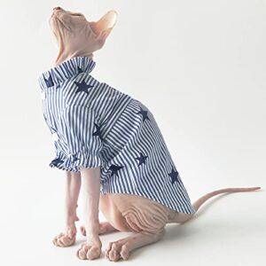 Sphynx Hairless Cat Shirt Clothes, Pet Cat Formal Wear Handsome Stripe Shirt with Detachable Tie Collar, Summer Breathable Cat Vest Apparel for Cornish Rex, Devon Rex, Peterbald (Small, Girls)