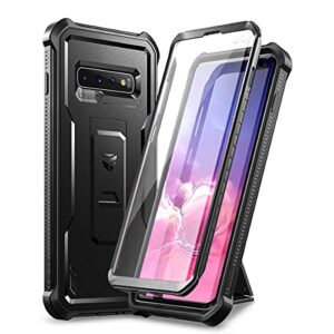 dexnor for samsung galaxy s10+ plus case, [built in screen protector and kickstand] heavy duty military grade protection shockproof protective cover for samsung galaxy s10 plus black