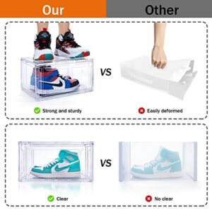 10 Pack Shoe Boxes Clear Stackable, Large Shoe Storage Boxes, Space Saving Acrylic Shoe Boxes, Foldable Shoe Container Boxes that Fits Up to Size 14 Shoes (10 Pack Transparent)