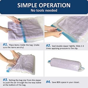 15 Compression Bags for Travel, Roll Up Space Saver Bags for Travel, Saves 80% of Storage Space, Travel Compression Bags for Packing & Clothes, No Pump or Vacuum Needed