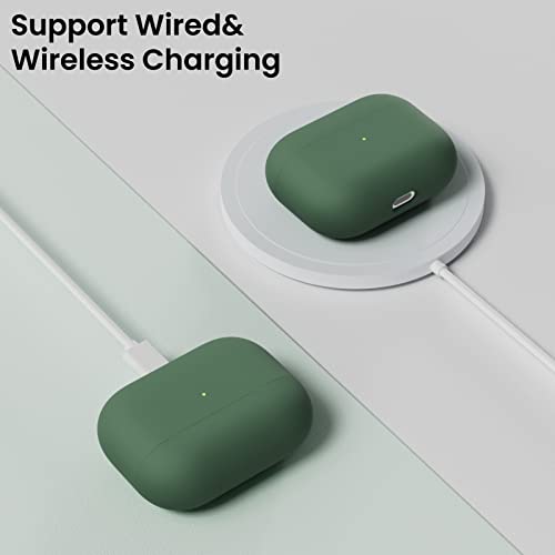 ORNARTO Compatible with AirPods Pro Case, Protective Liquid Silicone Case for AirPods Pro 2019 Soft Skin Front LED Visible Silicone Case, Green