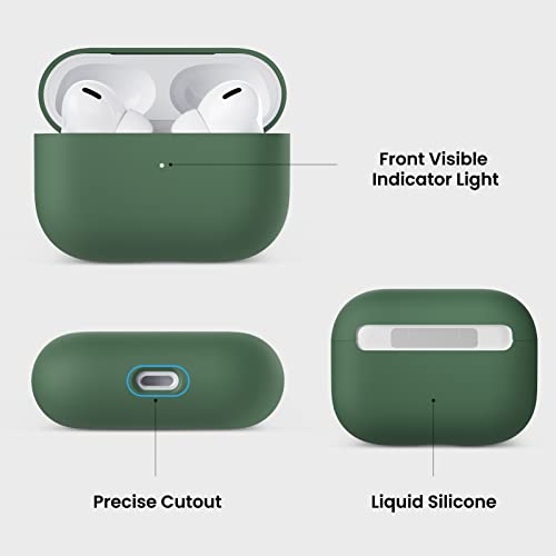 ORNARTO Compatible with AirPods Pro Case, Protective Liquid Silicone Case for AirPods Pro 2019 Soft Skin Front LED Visible Silicone Case, Green