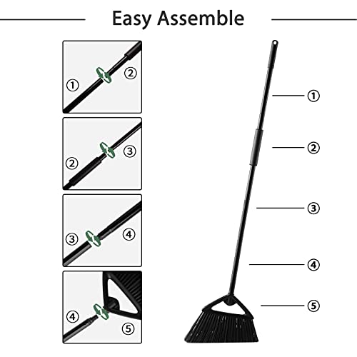 Eyliden Commercial Angle Broom and Dustpan Combo, with Long Handle, Lobby Dust Pan Sweep Set for Outdoor Garages Courtyard Sidewalks Decks Indoor Home Kitchen Room Office (Black Broom+Dustpan)