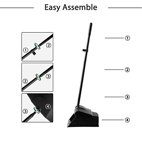 Eyliden Commercial Angle Broom and Dustpan Combo, with Long Handle, Lobby Dust Pan Sweep Set for Outdoor Garages Courtyard Sidewalks Decks Indoor Home Kitchen Room Office (Black Broom+Dustpan)