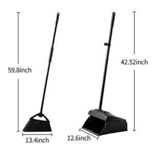 Eyliden Commercial Angle Broom and Dustpan Combo, with Long Handle, Lobby Dust Pan Sweep Set for Outdoor Garages Courtyard Sidewalks Decks Indoor Home Kitchen Room Office (Black Broom+Dustpan)