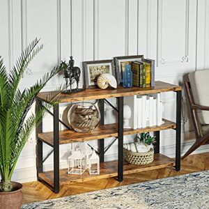 ironck bookshelf double wide 47 in 3 tier, industrial bookcases, wood and metal bookshelves, book shelves for home office decor display