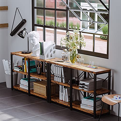 IRONCK Bookshelf Double Wide 47 in 3 Tier, Industrial Bookcases, Wood and Metal Bookshelves, Book Shelves for Home Office Decor Display