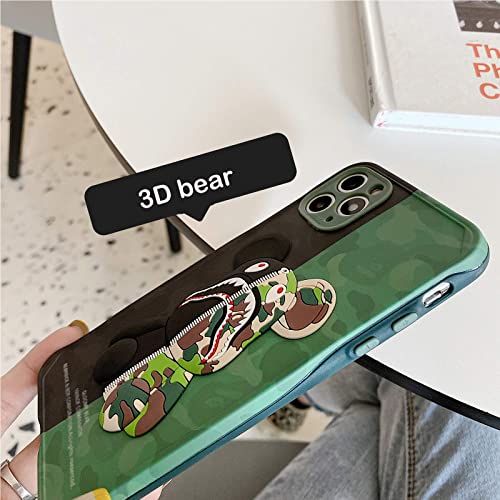 Jeriwell Camo Phone Case Compatible with iPhone 11 Pro Max 6.5 inch Cool ArmyGreen 3D Bear Pattern Fashion Full Body Protection Case/Cover/Skin for Boy Men (for iPhone 11 Pro Max)