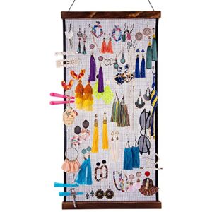 feqo earring holder wall mounted earring wall organizer earring hanger wall hanging earring organizer wall jewelry organizer with 20 pieces s shape black hooks (24 x 12 inch)