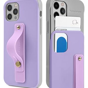 GOOSPERY SlideTok Compatible Case with iPhone 12/12 Pro Card Holder Phone Finger Band Loop Stretch Grip Kickstand 2 Card Storage Dual Layer Protective Bumper Wallet Cover - Purple