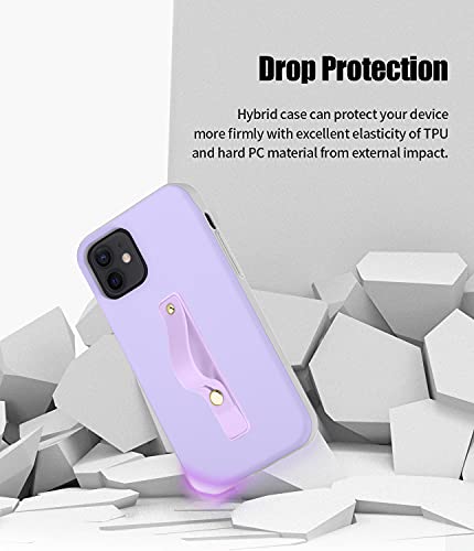 GOOSPERY SlideTok Compatible Case with iPhone 12/12 Pro Card Holder Phone Finger Band Loop Stretch Grip Kickstand 2 Card Storage Dual Layer Protective Bumper Wallet Cover - Purple