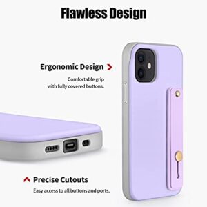 GOOSPERY SlideTok Compatible Case with iPhone 12/12 Pro Card Holder Phone Finger Band Loop Stretch Grip Kickstand 2 Card Storage Dual Layer Protective Bumper Wallet Cover - Purple