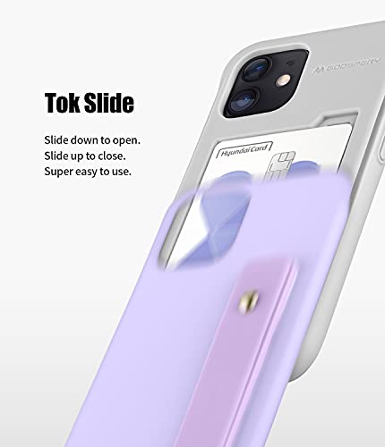 GOOSPERY SlideTok Compatible Case with iPhone 12/12 Pro Card Holder Phone Finger Band Loop Stretch Grip Kickstand 2 Card Storage Dual Layer Protective Bumper Wallet Cover - Purple