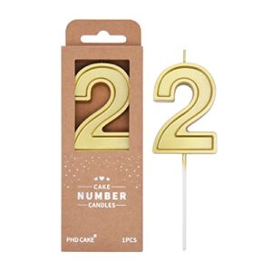 phd cake 2.76 inch luxe gold 2 number birthday candles, gold number candles, cake number candles, party celebration