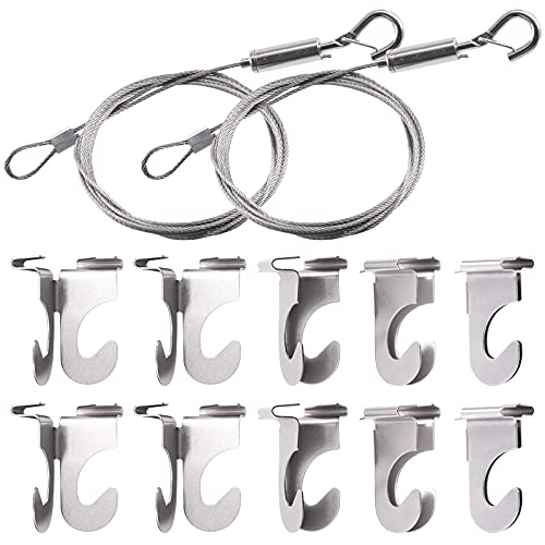 Glarks 12Pcs 2 Inch Drop Ceiling Hooks with Hanging Wire Set, 10 Pack Ceiling Hangers and 2Pcs Adjustable Stainless Steel Wire with Loop and Hook for Hanging Plants, Lights, Decorations up to 20 lbs