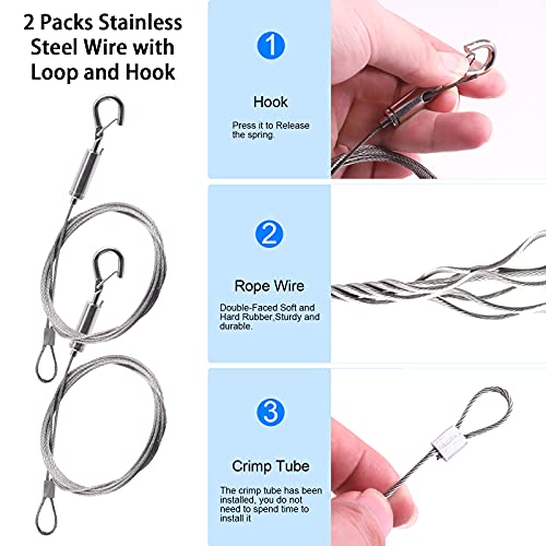 Glarks 12Pcs 2 Inch Drop Ceiling Hooks with Hanging Wire Set, 10 Pack Ceiling Hangers and 2Pcs Adjustable Stainless Steel Wire with Loop and Hook for Hanging Plants, Lights, Decorations up to 20 lbs