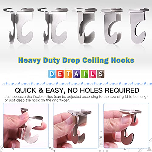 Glarks 12Pcs 2 Inch Drop Ceiling Hooks with Hanging Wire Set, 10 Pack Ceiling Hangers and 2Pcs Adjustable Stainless Steel Wire with Loop and Hook for Hanging Plants, Lights, Decorations up to 20 lbs