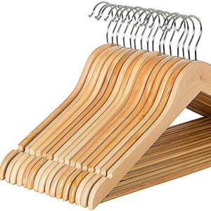 Gerneric 20 Pack Set Wooden Hangers Semi Contoured Hanger Solid Wood Coat Hangers with Stylish Chrome Hooks - Heavy-Duty Clothes, Jacket, Shirt, Pants, Suit Curved Hangers Brown