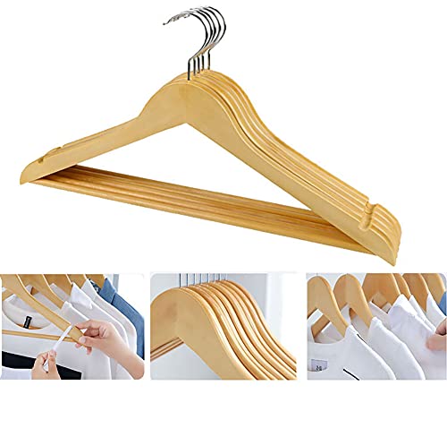 Gerneric 20 Pack Set Wooden Hangers Semi Contoured Hanger Solid Wood Coat Hangers with Stylish Chrome Hooks - Heavy-Duty Clothes, Jacket, Shirt, Pants, Suit Curved Hangers Brown