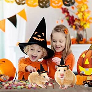 Vehomy Small Animal Halloween House Hideout & Costume Set- Hamster Cave House Bed Nest Hideout with Ghost Candy Spider Net Pattern Hamster Witch Hat Bowtie for Rodent Chinchilla Hedgehog