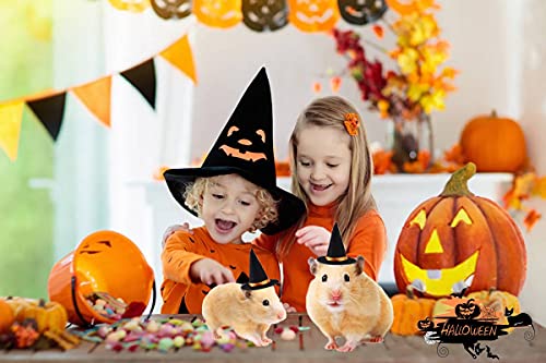 Vehomy Small Animal Halloween House Hideout & Costume Set- Hamster Cave House Bed Nest Hideout with Ghost Candy Spider Net Pattern Hamster Witch Hat Bowtie for Rodent Chinchilla Hedgehog