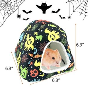 Vehomy Small Animal Halloween House Hideout & Costume Set- Hamster Cave House Bed Nest Hideout with Ghost Candy Spider Net Pattern Hamster Witch Hat Bowtie for Rodent Chinchilla Hedgehog